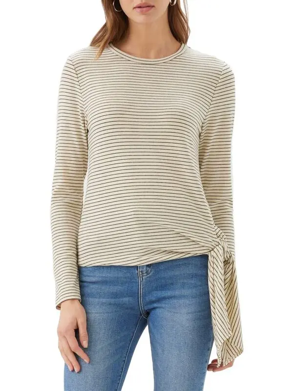 Karen Kane Stripe Side Tie Top - Cream/black