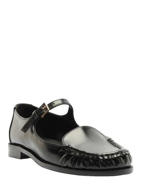 Schutz Tyla Buckle Leather Mary Jane Flat - Black