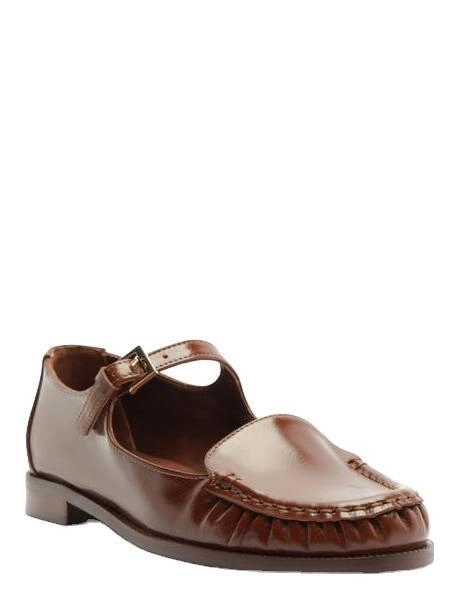 Schutz Tyla Buckle Leather Mary Jane Flat - Warm Toffee