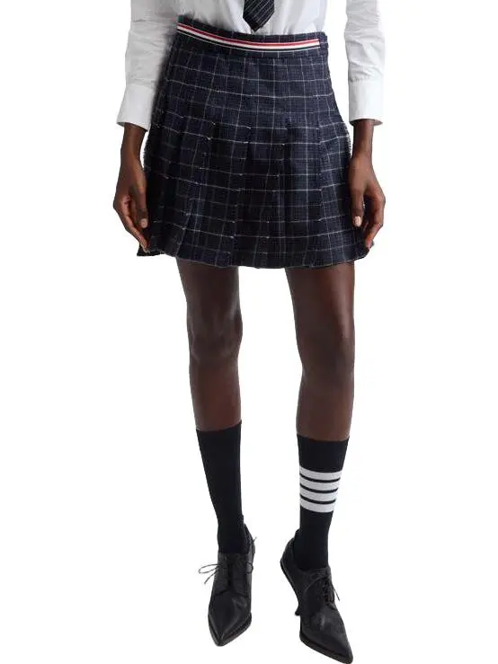 Thom Browne Pleated Wool Miniskirt - Navy