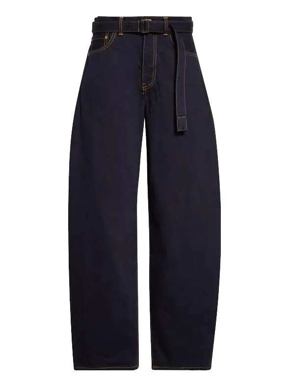 Sacai Belted High-waist Wide-leg Jeans With Contrast Stitching - Navy