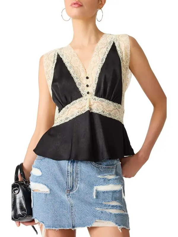 Steve Madden Elinor Lace Accent Top - Black