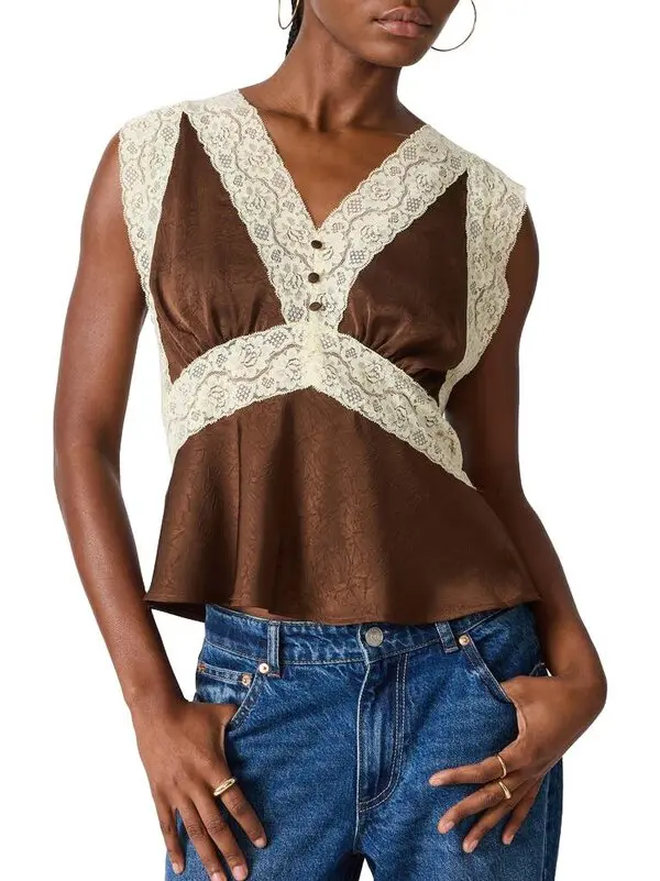 Steve Madden Elinor Lace Accent Top - Dark Espresso