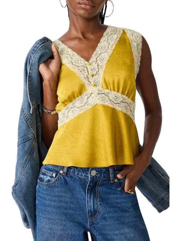 Steve Madden Elinor Lace Accent Sleeveless Peplum Top - Oilslick