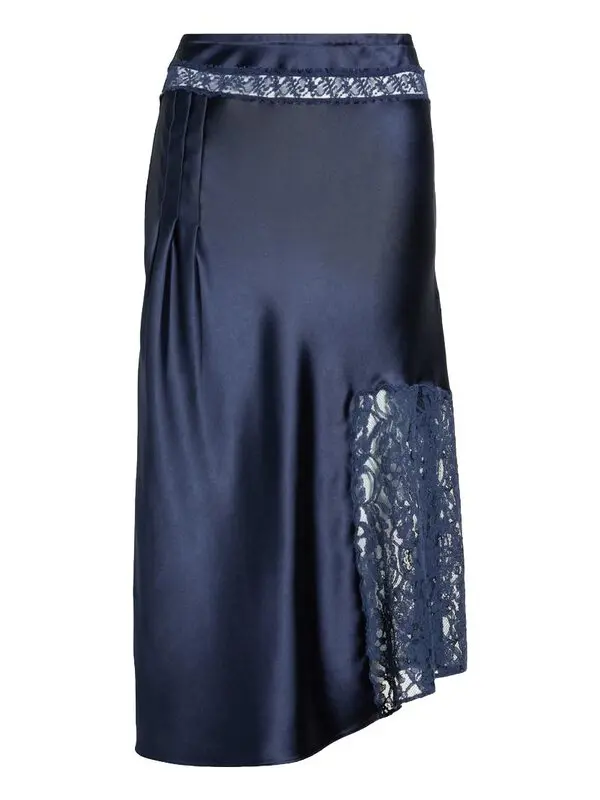 DAMSON MADDER Elea Satin And Lace Midi Skirt - Navy