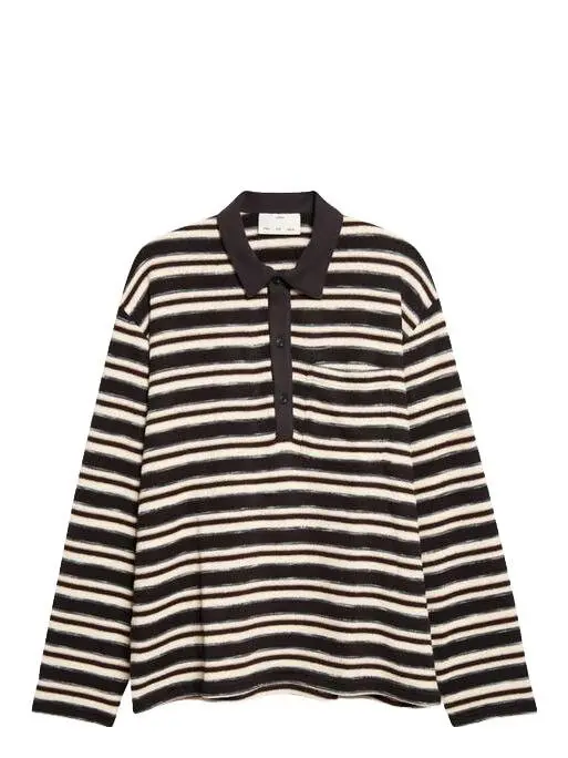 SONG FOR THE MUTE Striped Long Sleeve Polo - Black