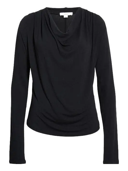 Vince Cowl Neck Long Sleeve Top - Black