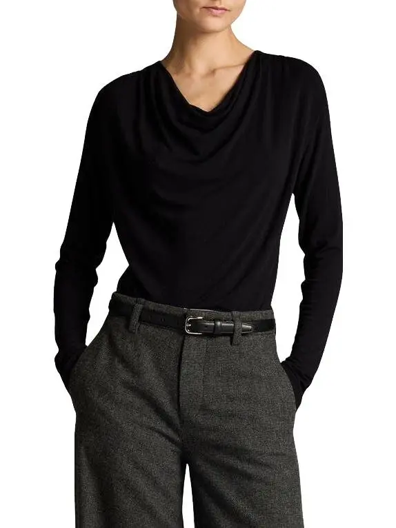 Vince Cowl Neck Long Sleeve Top - Black