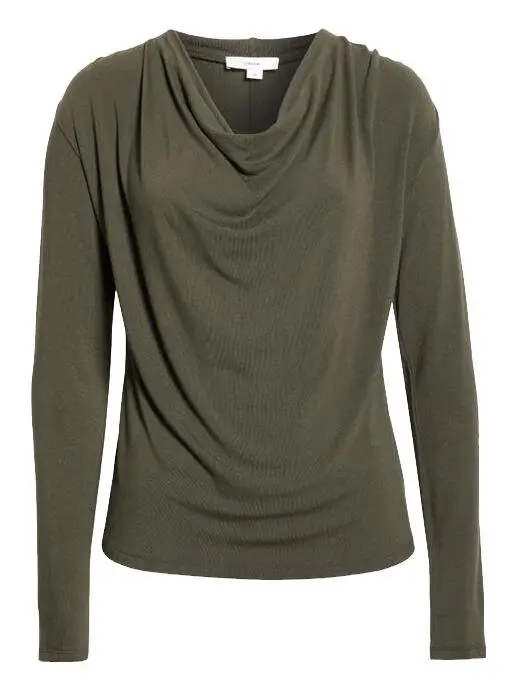 Vince Cowl Neck Long Sleeve Top - Dark Moss