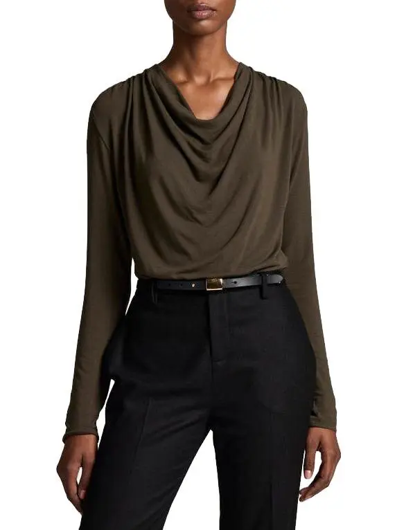 Vince Cowl Neck Long Sleeve Top - Dark Moss