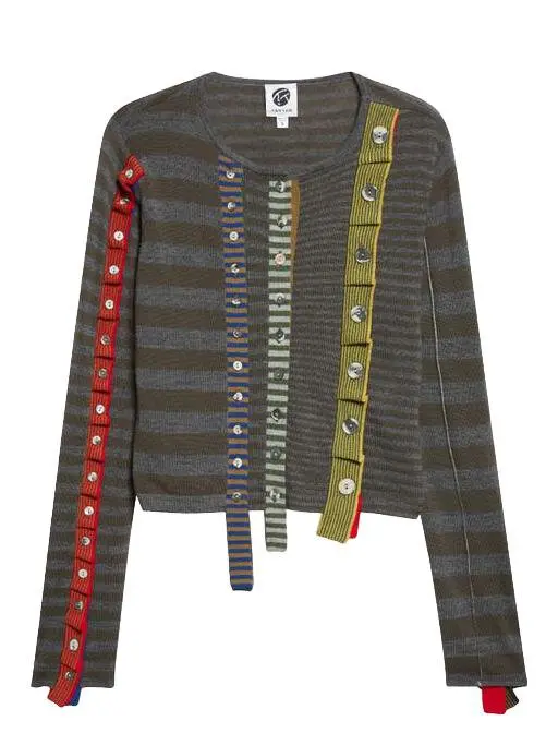 YANYAN Merino Wool Striped Cardigan - Grey Multi