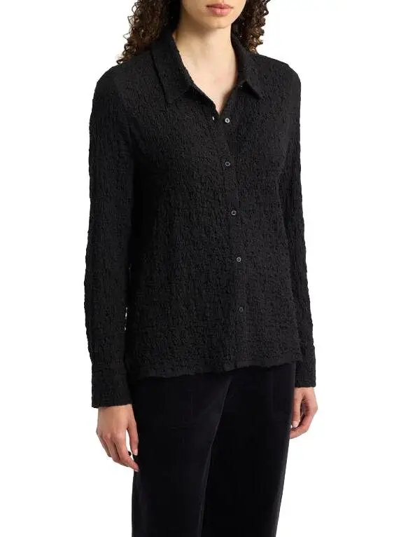 Eileen Fisher Crinkle Texture Shirt With Stretch - Black