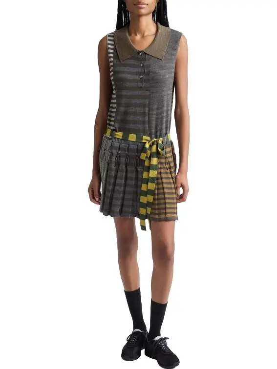 YANYAN Sleeveless Merino Wool Dress With Pleated Skirt - Grey Multi