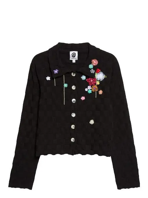 YANYAN Floral Check Organic Cotton Shrunken Jacket - Black