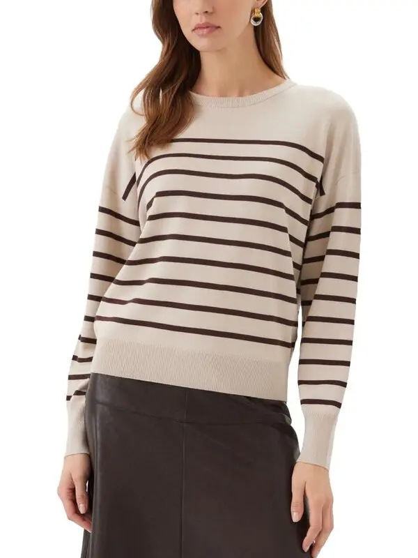 Karen Kane Stripe Crewneck Sweater - Ecru