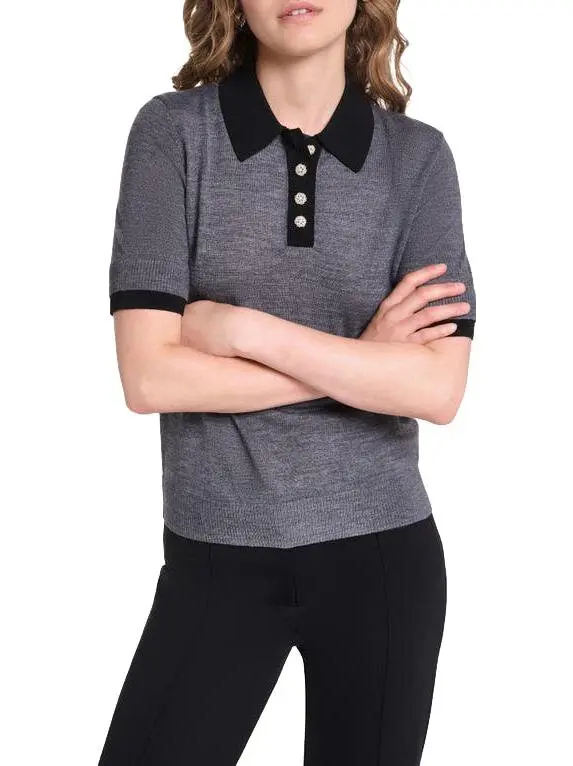 Karl Lagerfeld Paris Johnny Collar Short Sleeve Sweater - Graphite Heather/black