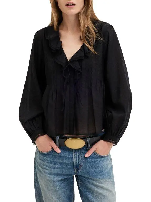 Madewell The Georgina Long Sleeve Voile Top - Jet Black