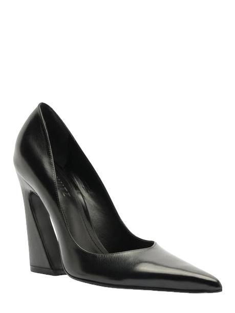 Schutz Lexi Pointed Toe Block Heel Leather Pump - Black