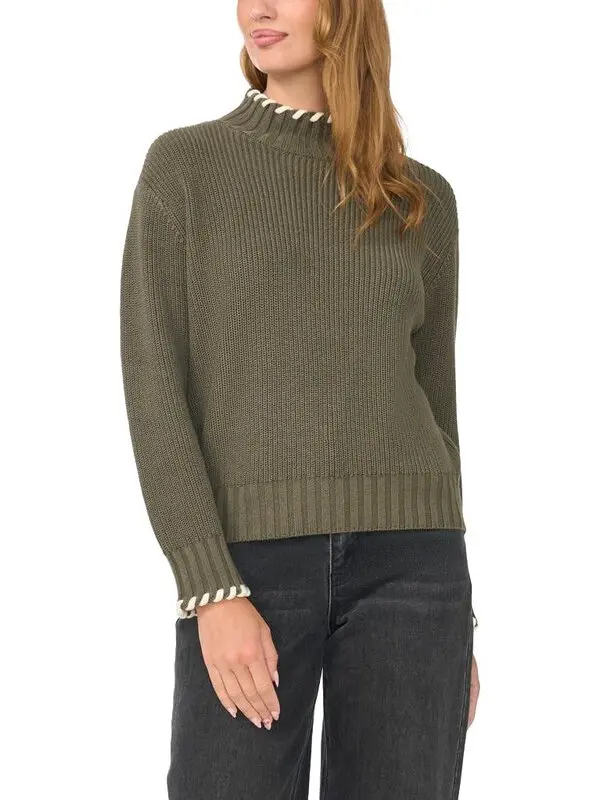 Vince Camuto Whipstitch Turtleneck Sweater - Moss Melody
