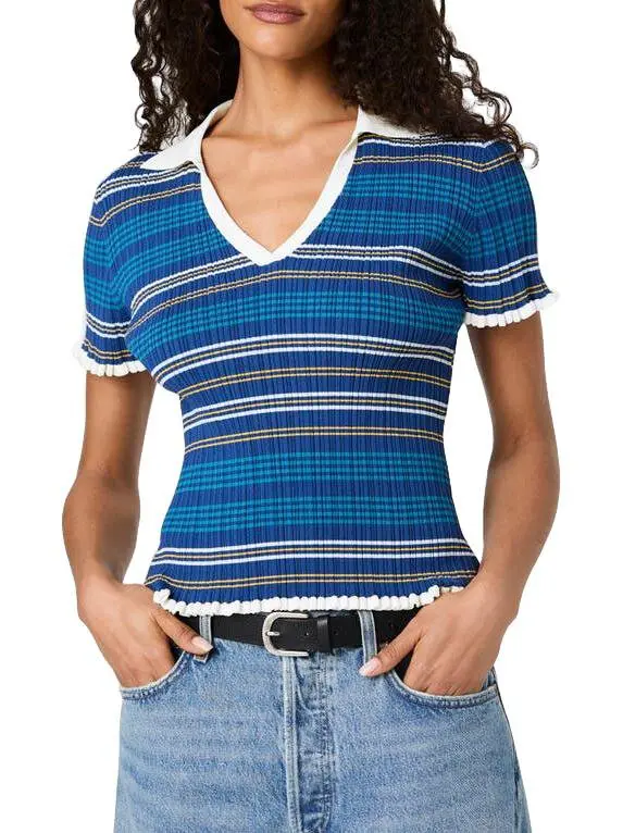 French Connection Striped Crinkle Rib Polo - Mixed Stripe