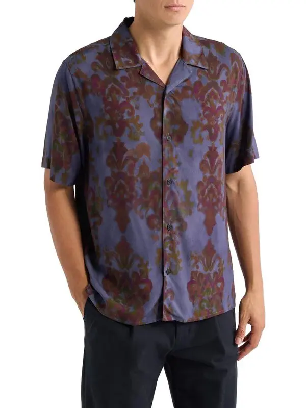 WAX LONDON Didcot Ornate Blur Camp Shirt - Blue/brown