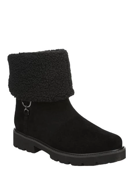 Franco Sarto Sahana Leather Bootie With Faux Shearling Trim - Black