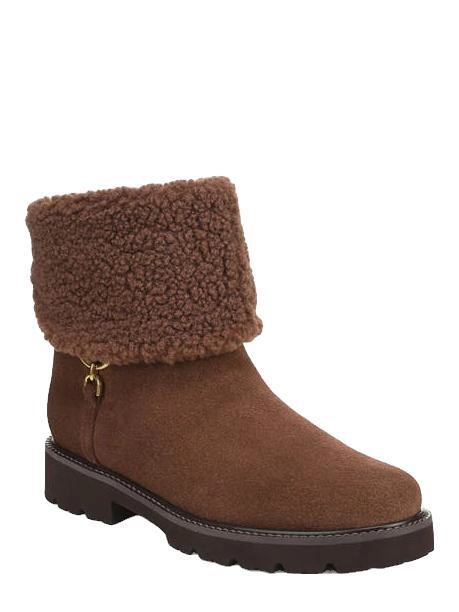 Franco Sarto Sahana Leather Bootie With Faux Shearling Trim - Brown
