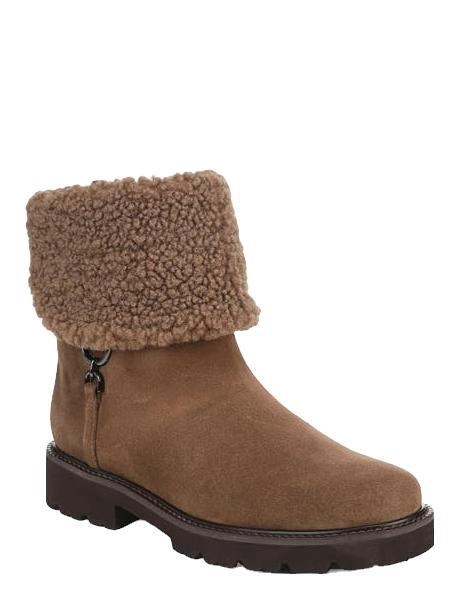Franco Sarto Sahana Leather Bootie With Faux Shearling Trim - Light Brown