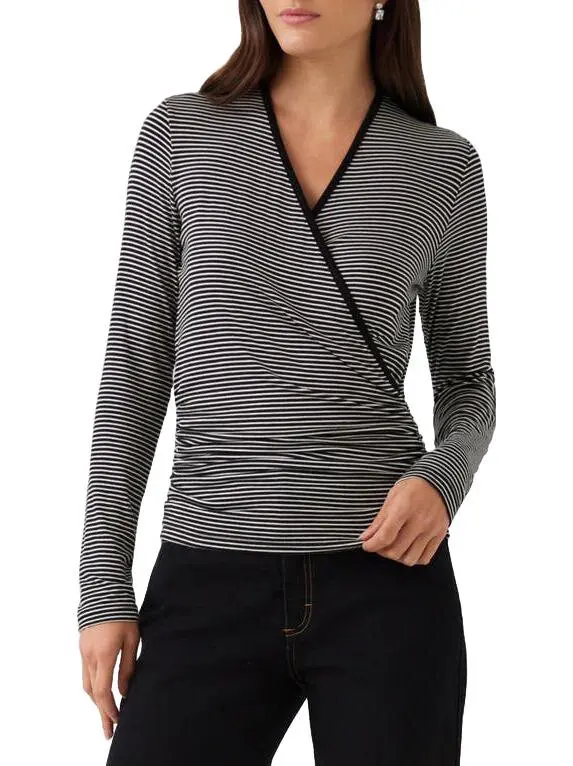 Karen Kane Side Shirred Long Sleeve Surplice Top - Stripe