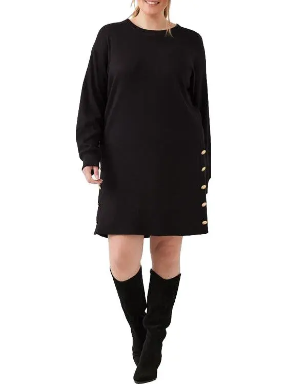 Karen Kane Crewneck Button Detail Shift Dress - Black