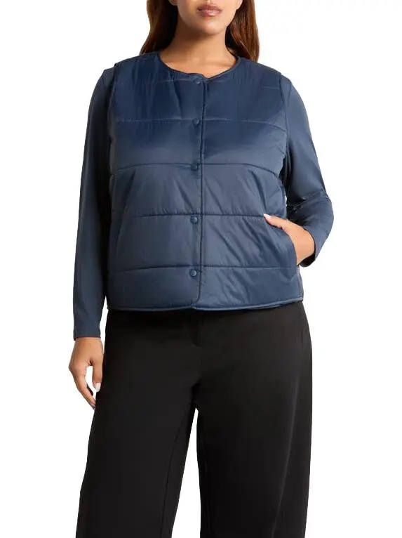 Eileen Fisher Round Neck Quilted Vest - Maritime
