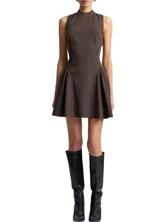 Avec Les Filles Sleeveless Flounce Minidress - Brown Check