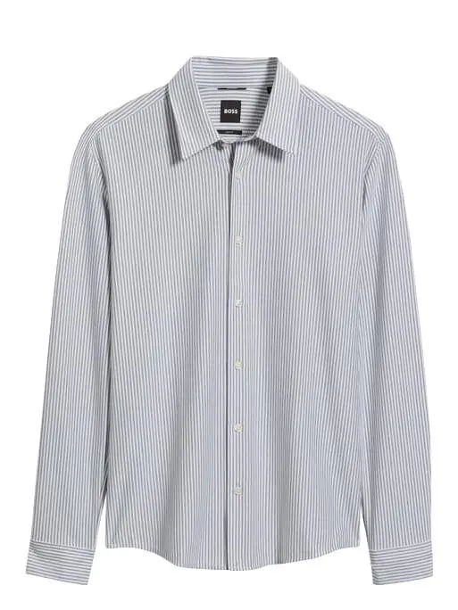 BOSS Roan Kent Slim Fit Stripe Performance Button-up Shirt - Dark Blue
