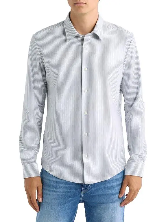 BOSS Roan Kent Slim Fit Stripe Performance Button-up Shirt - Dark Blue