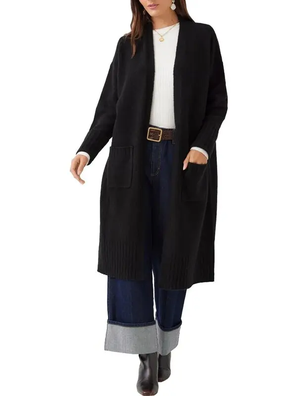 Karen Kane Longline Open-front Cardigan With Ribbed Trim - Black