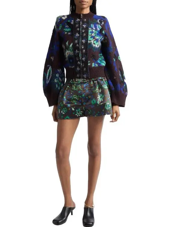 Sacai Floral Jacquard Knit Zip-up Blouson - Brown