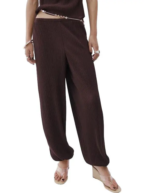 Mango Textured Baggy Pants - Chocolate