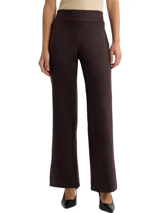 Anne Klein High Waist Wide Leg Faux Suede Pants - Deep Mahogany