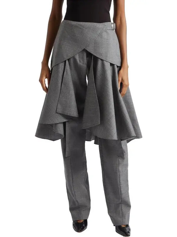 DIOTIMA Cheval Wool Peplum Pants - Grey Mlange