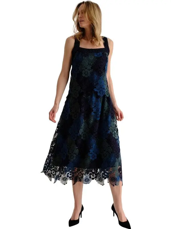 CARTOLINA Catherine Ombre Lace Midi Skirt - Navy