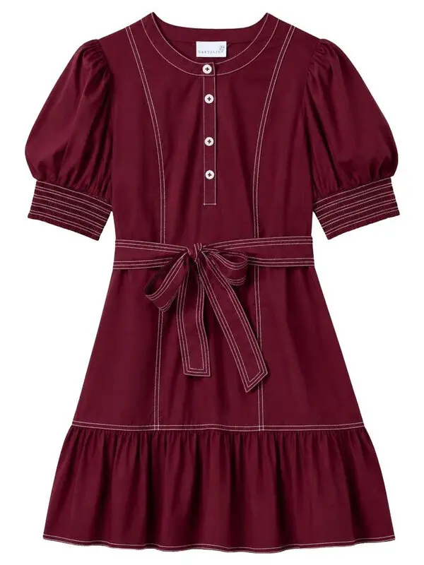 CARTOLINA Bonnie Cotton Poplin Mini Dress - Maroon