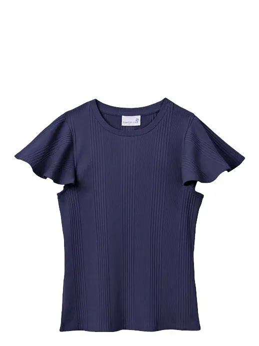 CARTOLINA Sonia Ribbed Knit Top With Flutter Sleeves - Midnight Blue