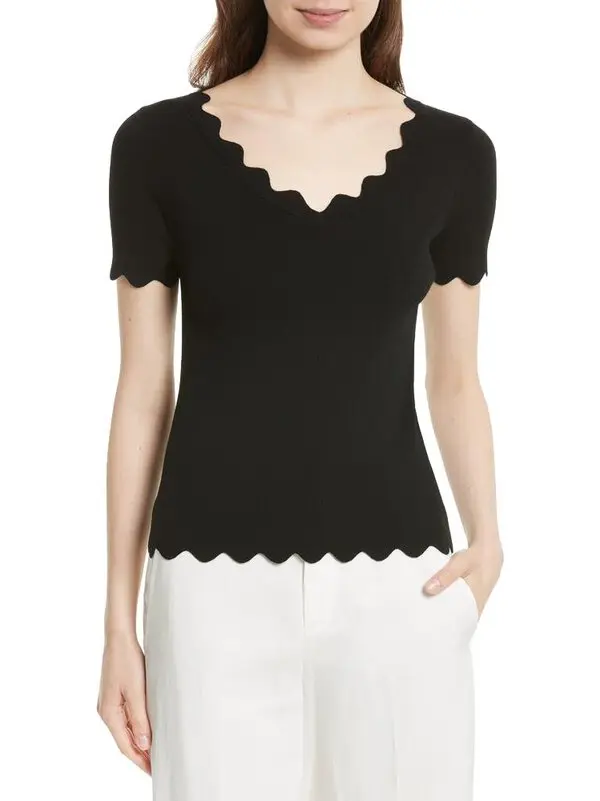 MILLY Scallop Top - Black