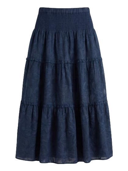 CARTOLINA Kylie Smocked Jacquard Midi Skirt - Midnight Blue