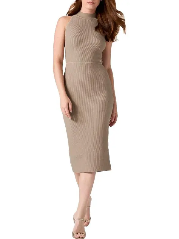 Guess Ottoman Curve Mock Neck Sweater Dress - Brown