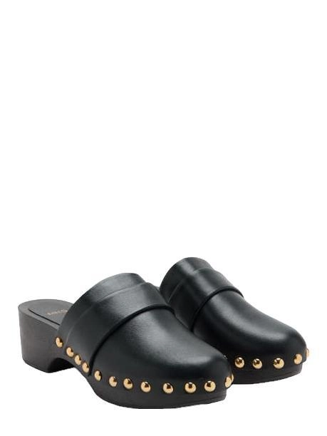 Mango Studded Leather Clog - Black