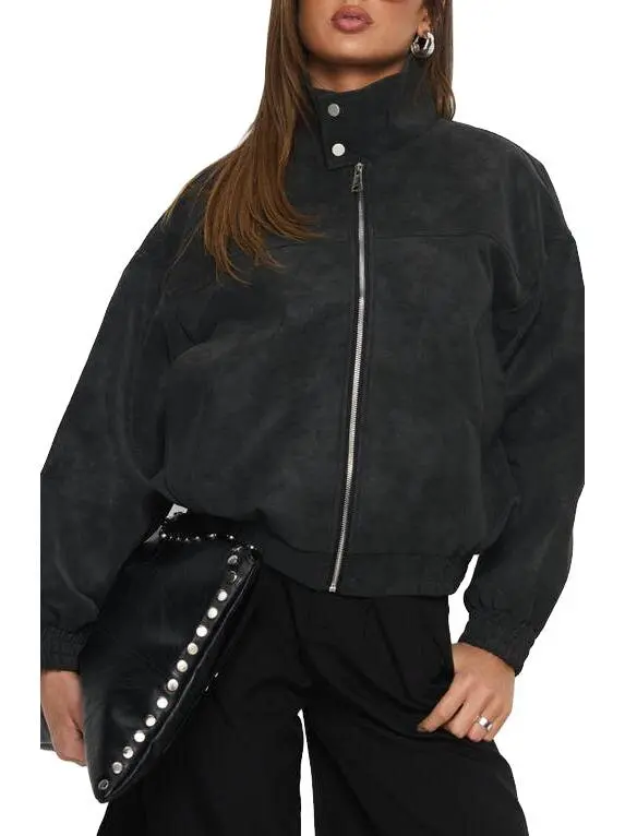 Princess Polly Ellissa Faux Suede Bomber Jacket - Black