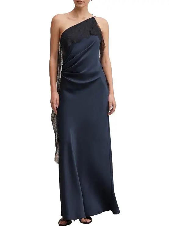EVER NEW Sylvie Asymmetric Satin Gown - Navy