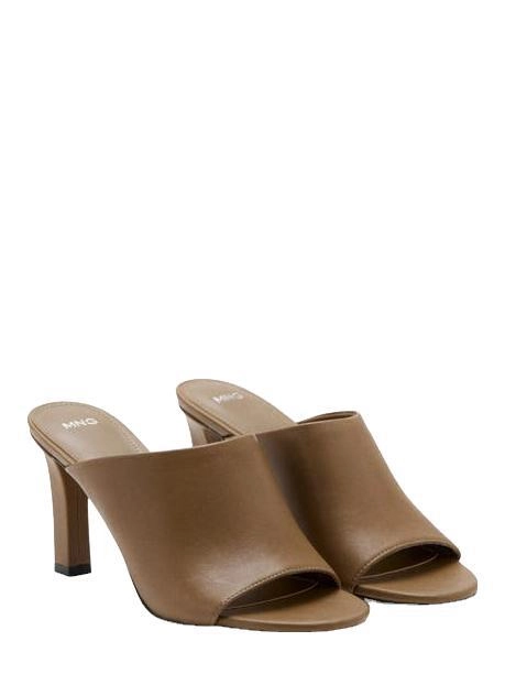 Mango Leather Slide Sandal - Khaki