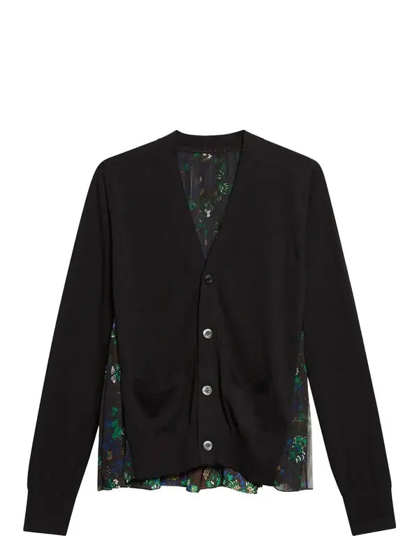 Sacai Floral Print Wool Blend Cardigan - Black/brown Multi